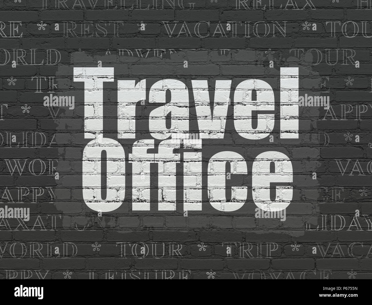 Travel concept: Painted white text Travel Office on Black Brick wall ...