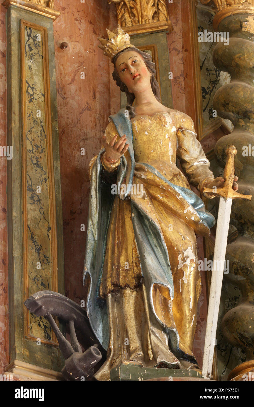Saint Catherine of Alexandria, statue on altar in the chapel of the ...