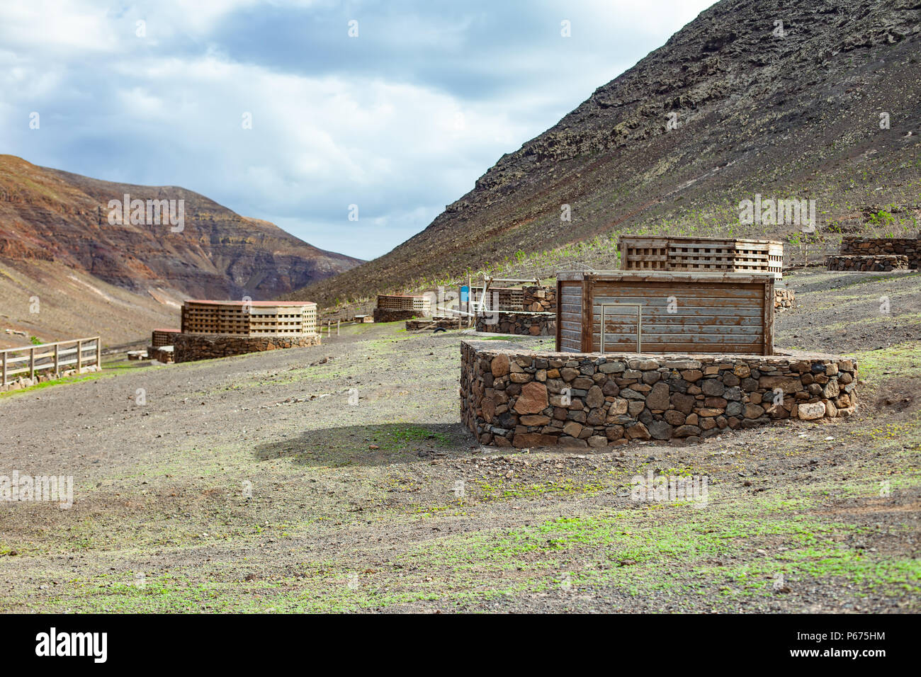 Mountain farm on slope, general view. Picturesque countryside ...