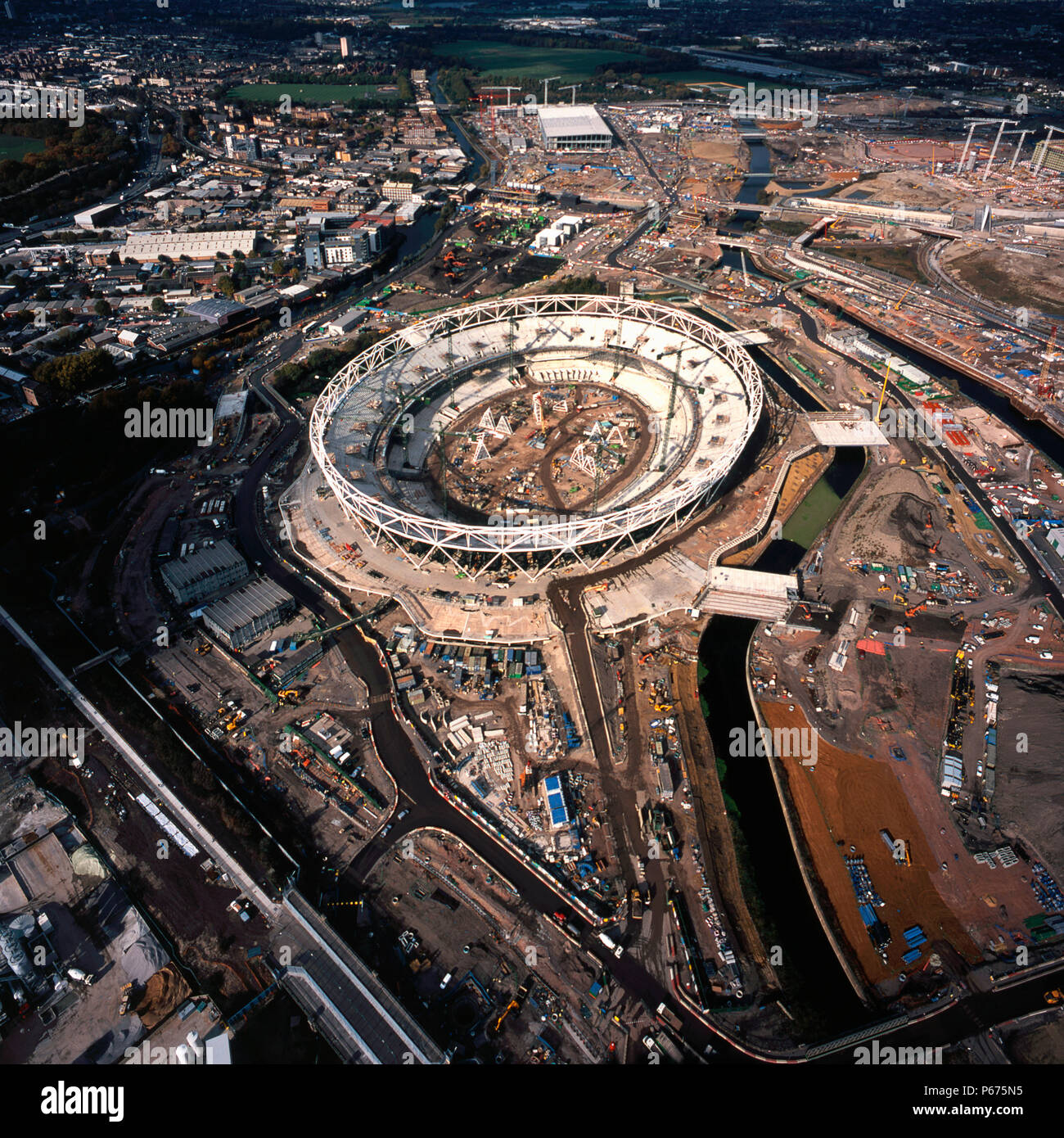 Aerial view of 2012 Olympic Stadium Stratford, East London, UK ...