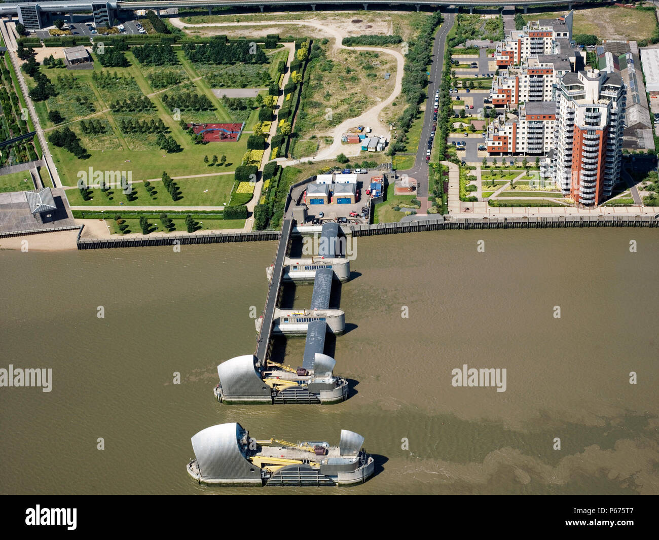 Aerial view of Thames Barrier, UK Stock Photo - Alamy