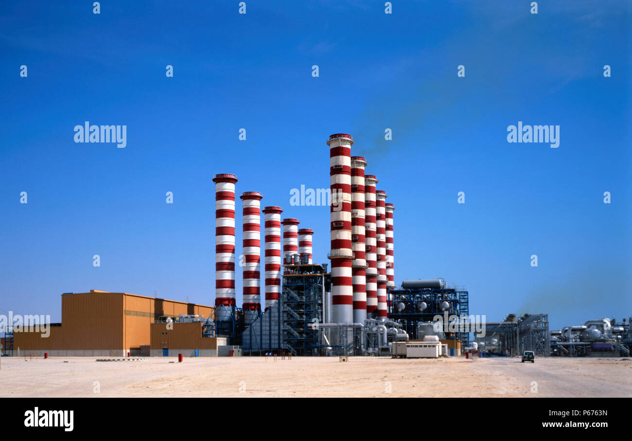 Construction. Liquid Natural Gas Refinery in Qatar, with warehouse ...