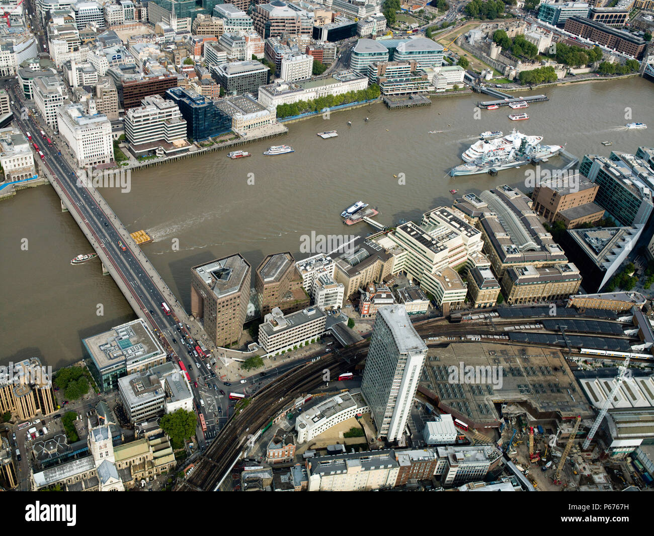 Aerial view London Bridge building site in September 2009 for The Shard ...