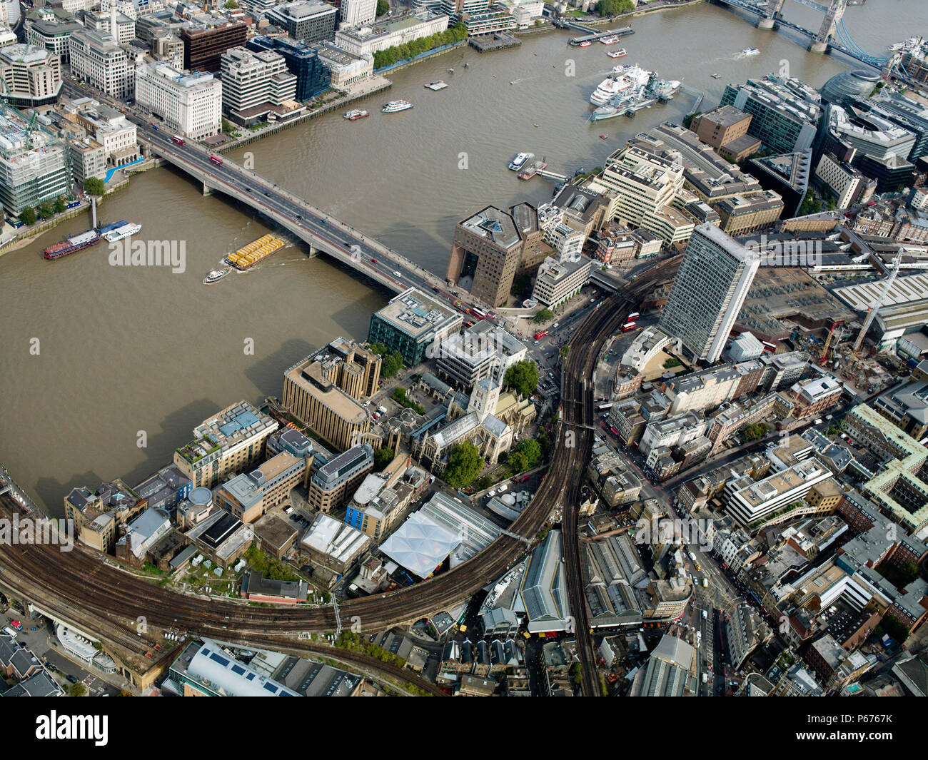Aerial view London Bridge building site in September 2009 for The Shard ...