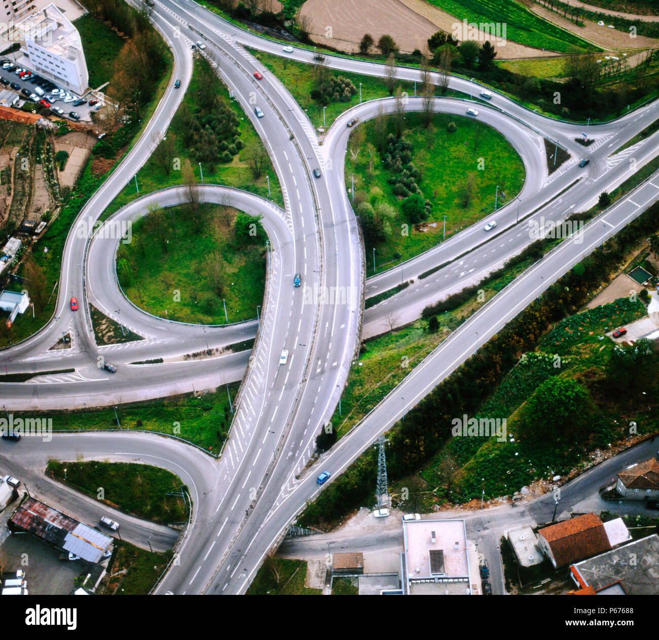 Aerial view.Motorway interchange and flyover in Portugal Stock Photo ...