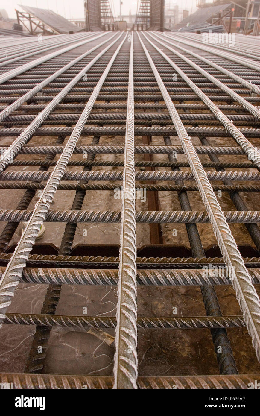 Reinforced mesh during foundation work on construction site of Upper ...