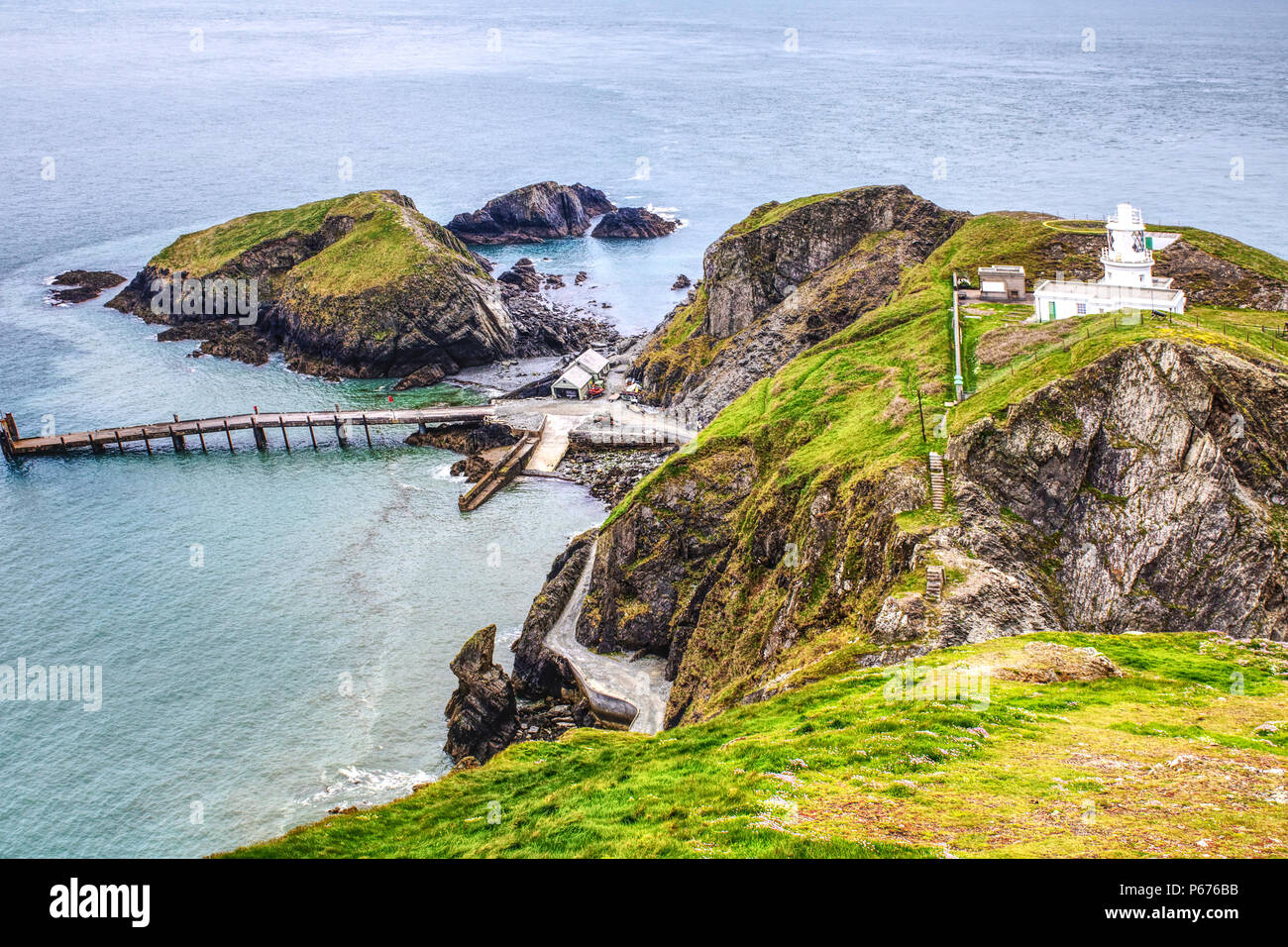 Lundy Island's South Lighthouse stands on the cliffs overlooking Rat ...