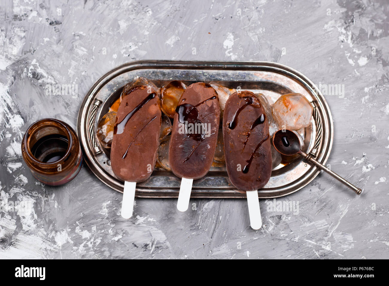chocolate or coffee ice cream popsicles vintage silver tray shabby ...