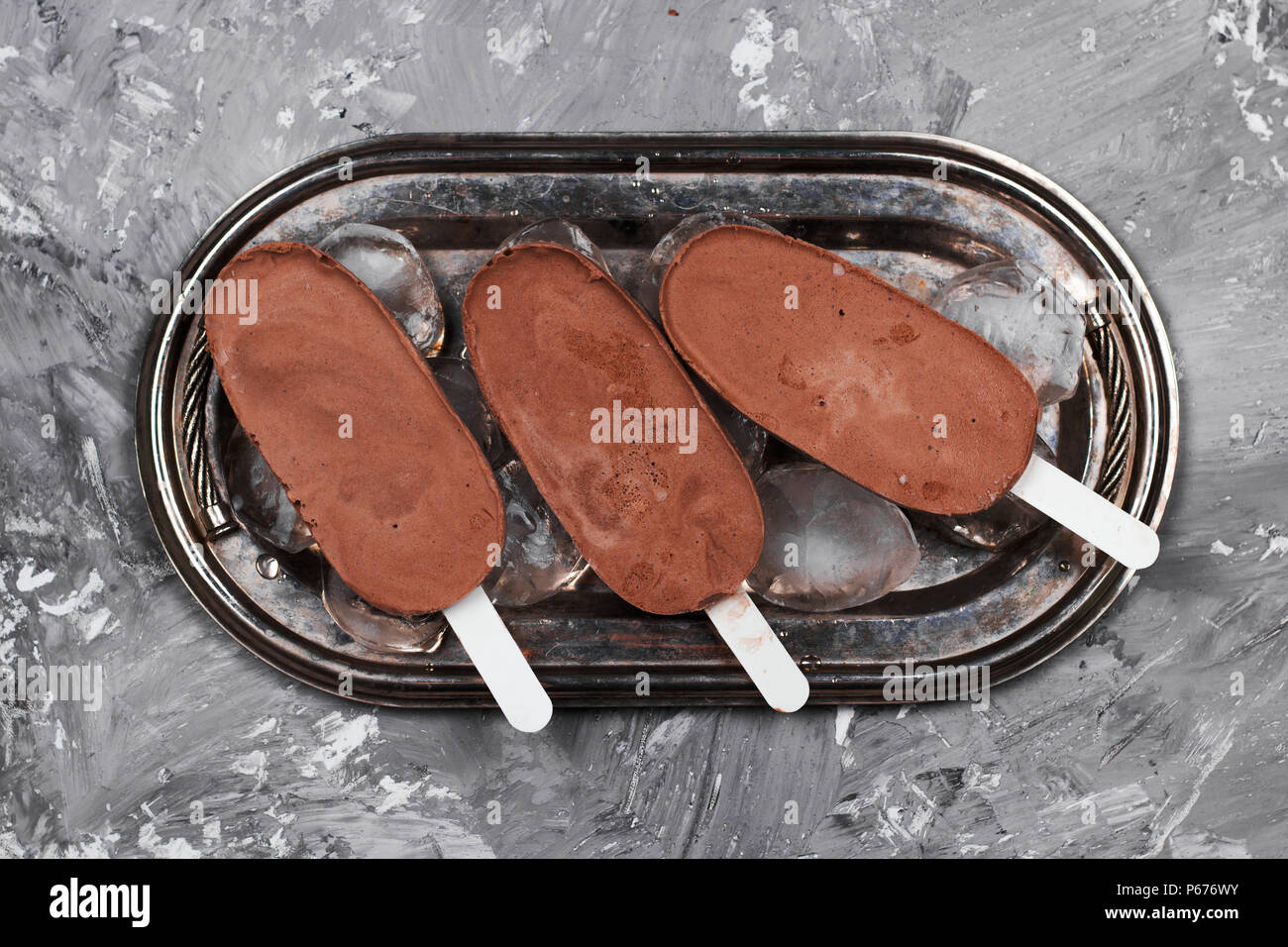 chocolate or coffee ice cream popsicles vintage silver tray shabby ...