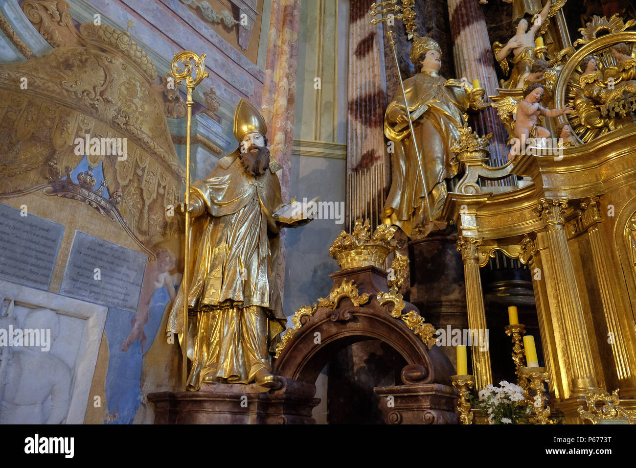 Saints Ambrose and Albert the Great statues on the Main altar in the ...