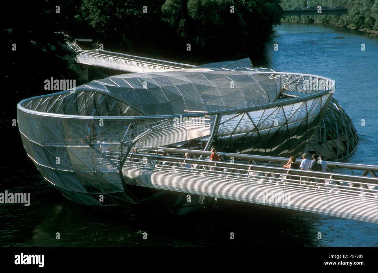 Mur Island Project, Graz, Austria, 2003. Artificial island on the river ...