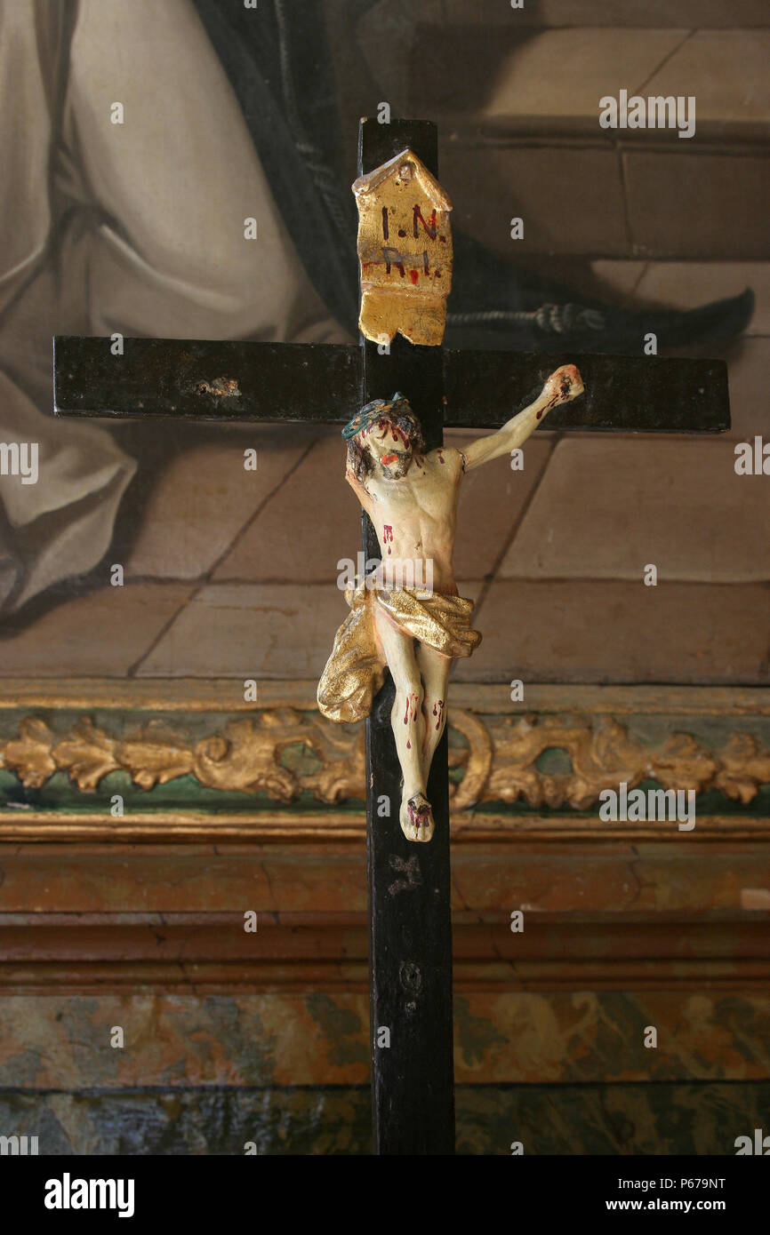 Cross on altar in the chapel of the castle in Klenovnik, Croatia Stock ...