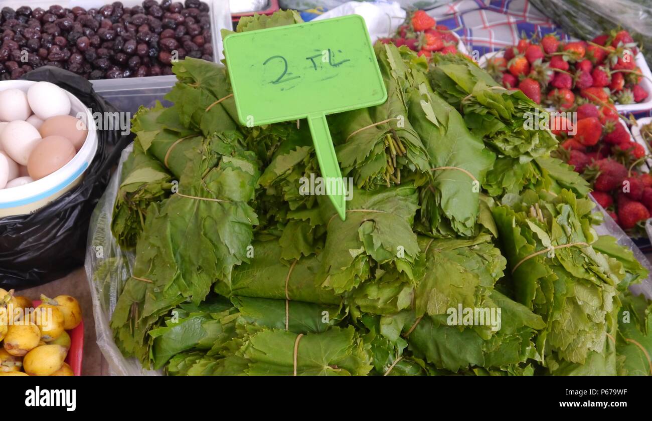 Organic fruit and vegetables on a farmers market in Turkey Stock Photo ...