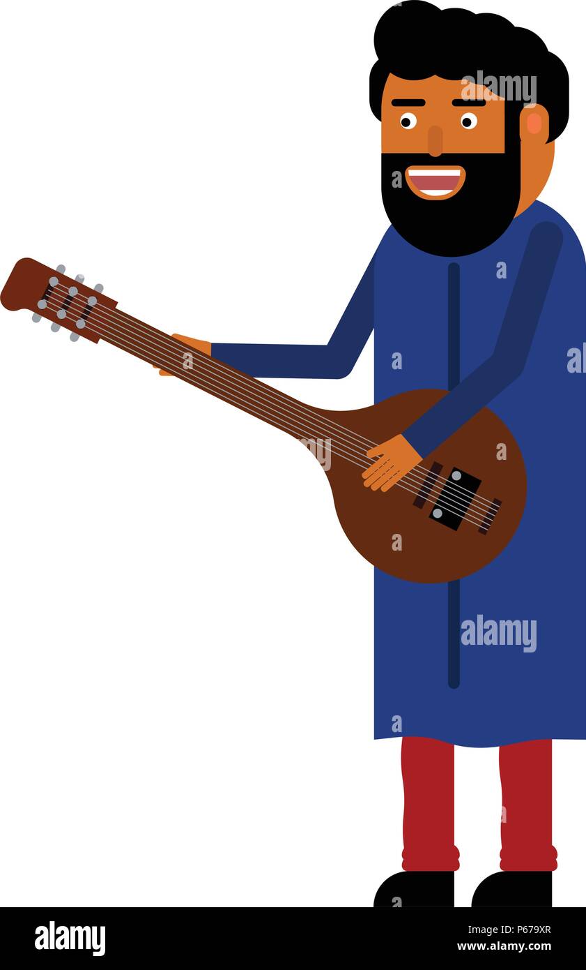 Indian man playing a musical instrument isolated on white background ...