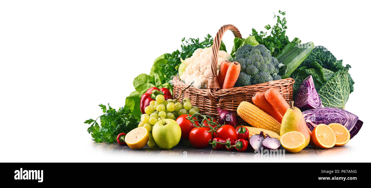 Composition with variety of raw organic vegetables and fruits. Balanced ...