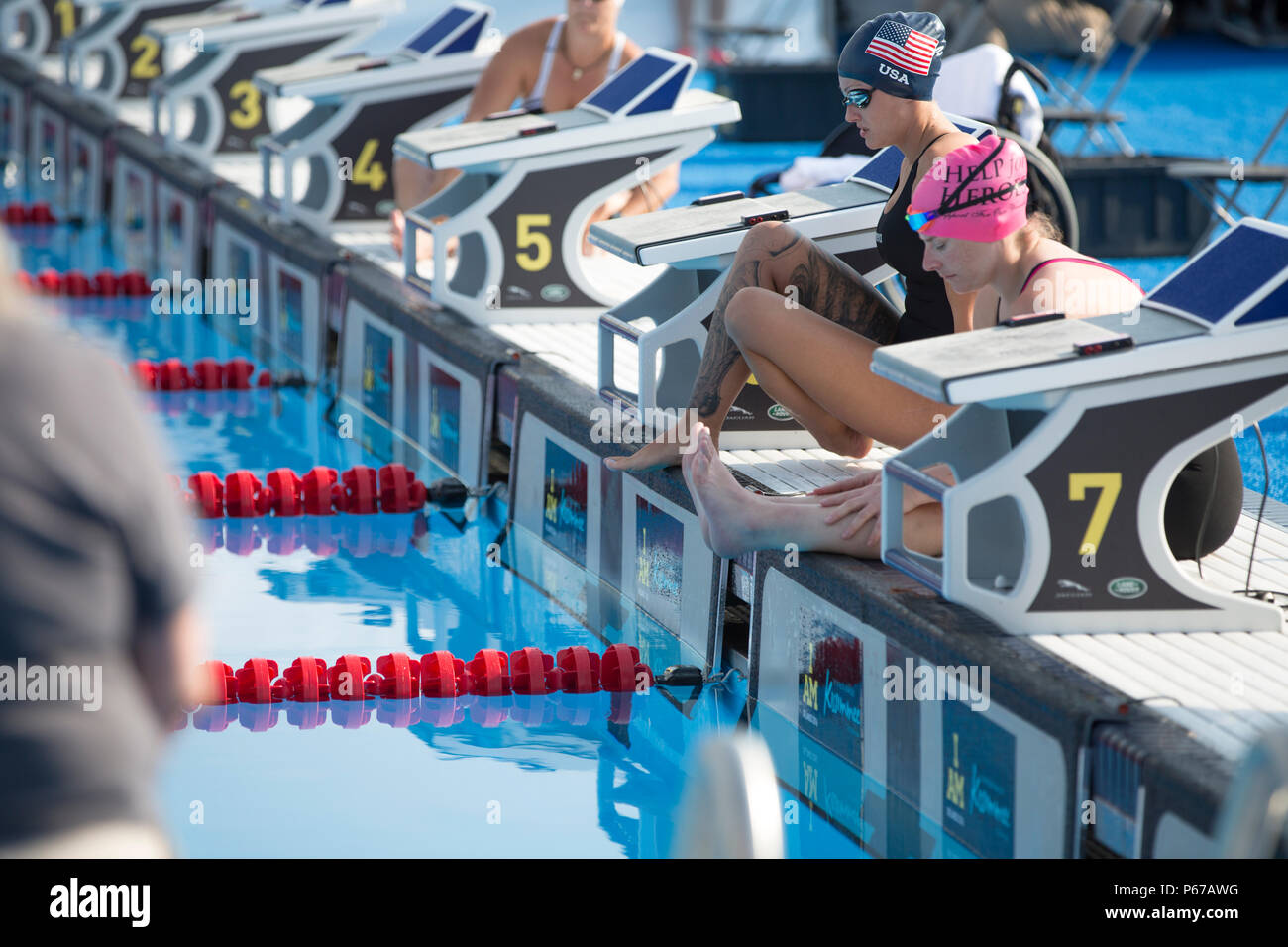 Elizabeth Marks, United States, left, wishes Anna Pollock, right ...