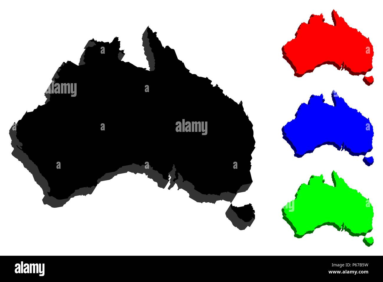 3D map of Australia (Commonwealth of Australia) continent - black, red ...