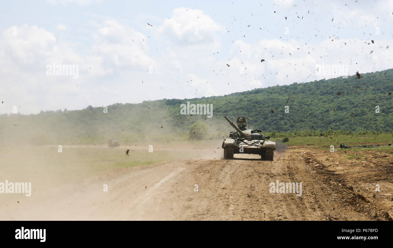 A Bulgarian T-72 tank maneuvers to the next objective during Platinum ...