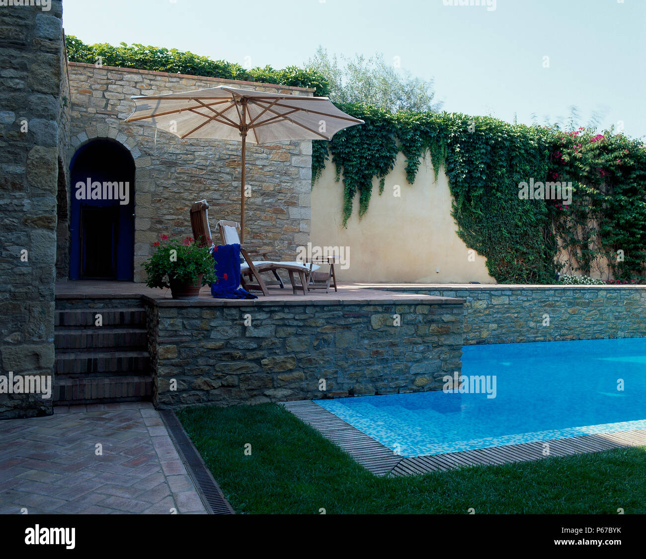 View of a swimming pool beside a house Stock Photo - Alamy