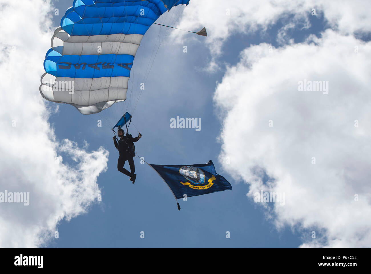 A U.S. Air Force Academy parachute team performs a demonstration as ...