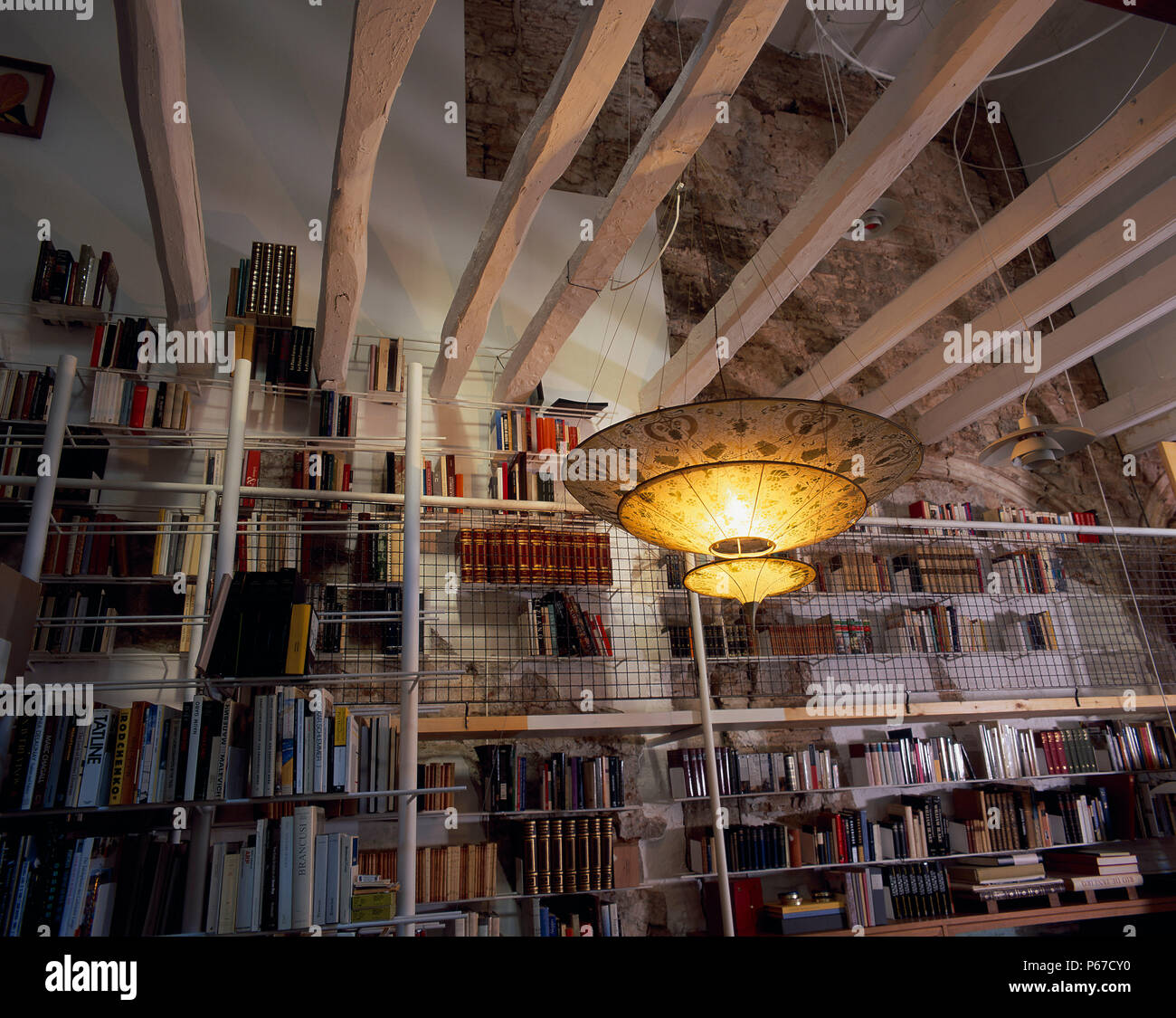 View of an ornate lamp in a library Stock Photo - Alamy