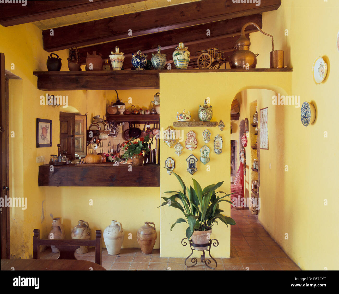 View of artifacts on display along a kitchen Stock Photo - Alamy