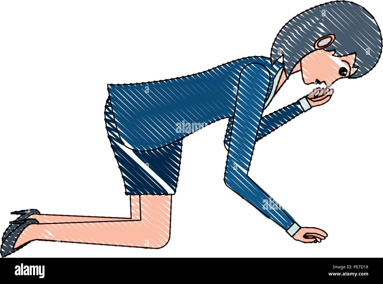 Cartoon businesswoman crouched icon over white background, vector ...