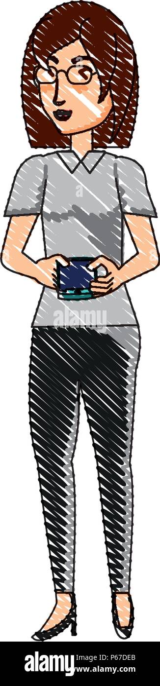 Cartoon woman using a cellphone over white background, vector ...