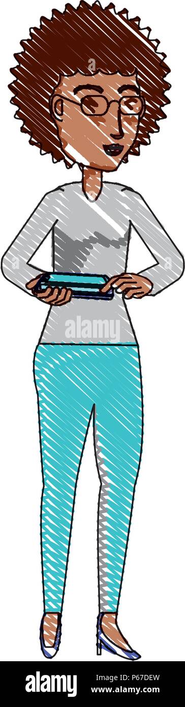 cartoon woman using a cellphone over white background, colorful design ...