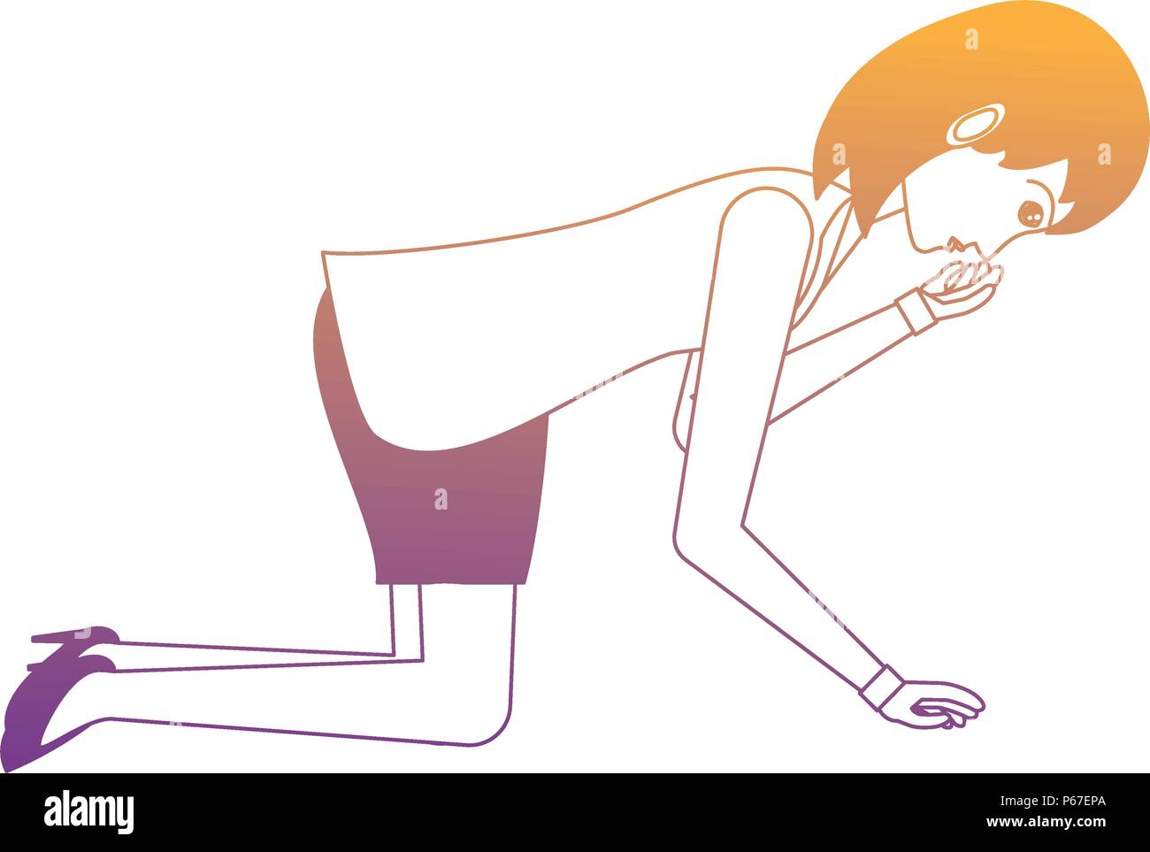 Cartoon businesswoman crouched icon over white background, vector ...