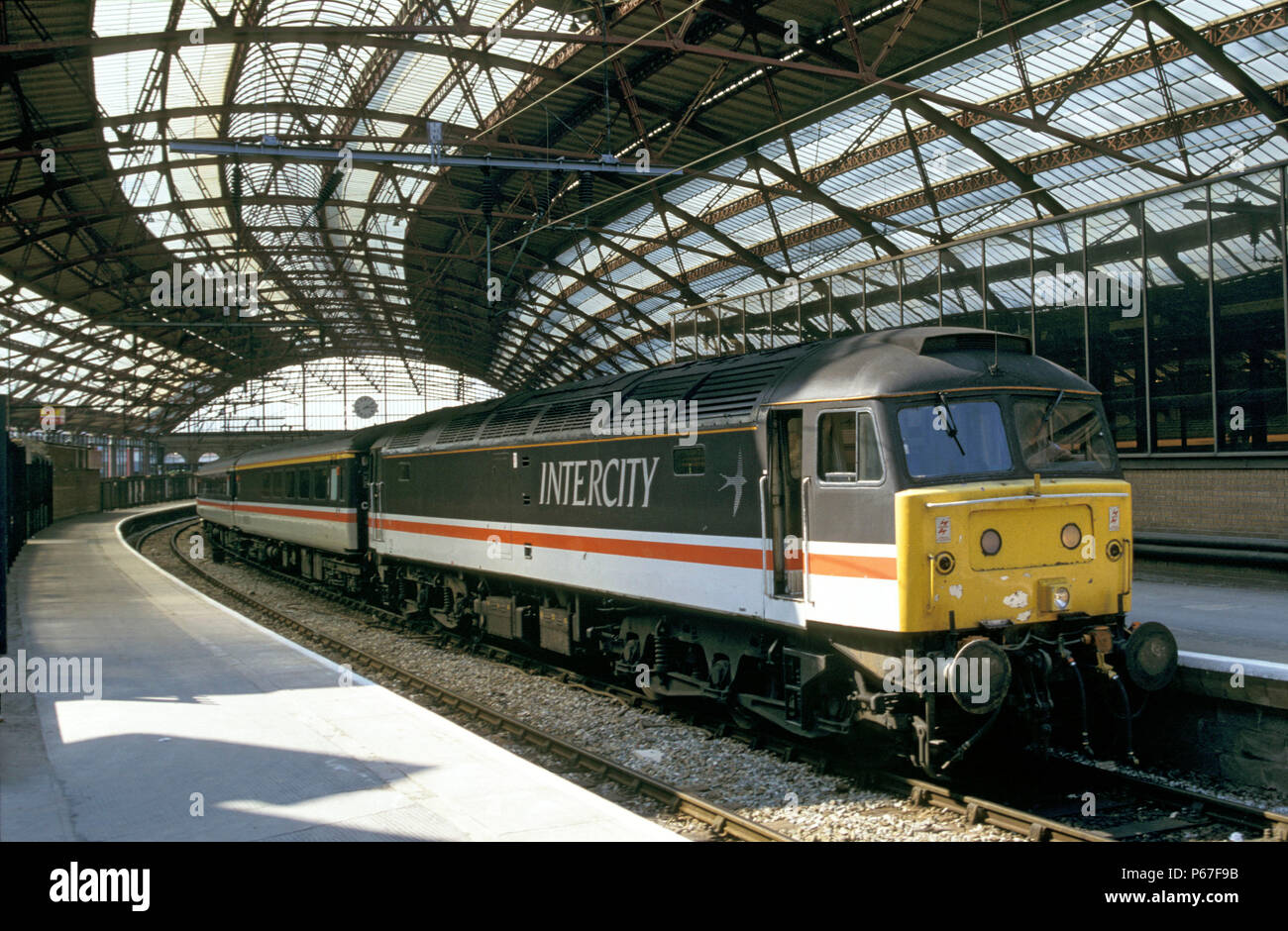 Class 47 diesel electric in InterCity livery stands with a train at ...