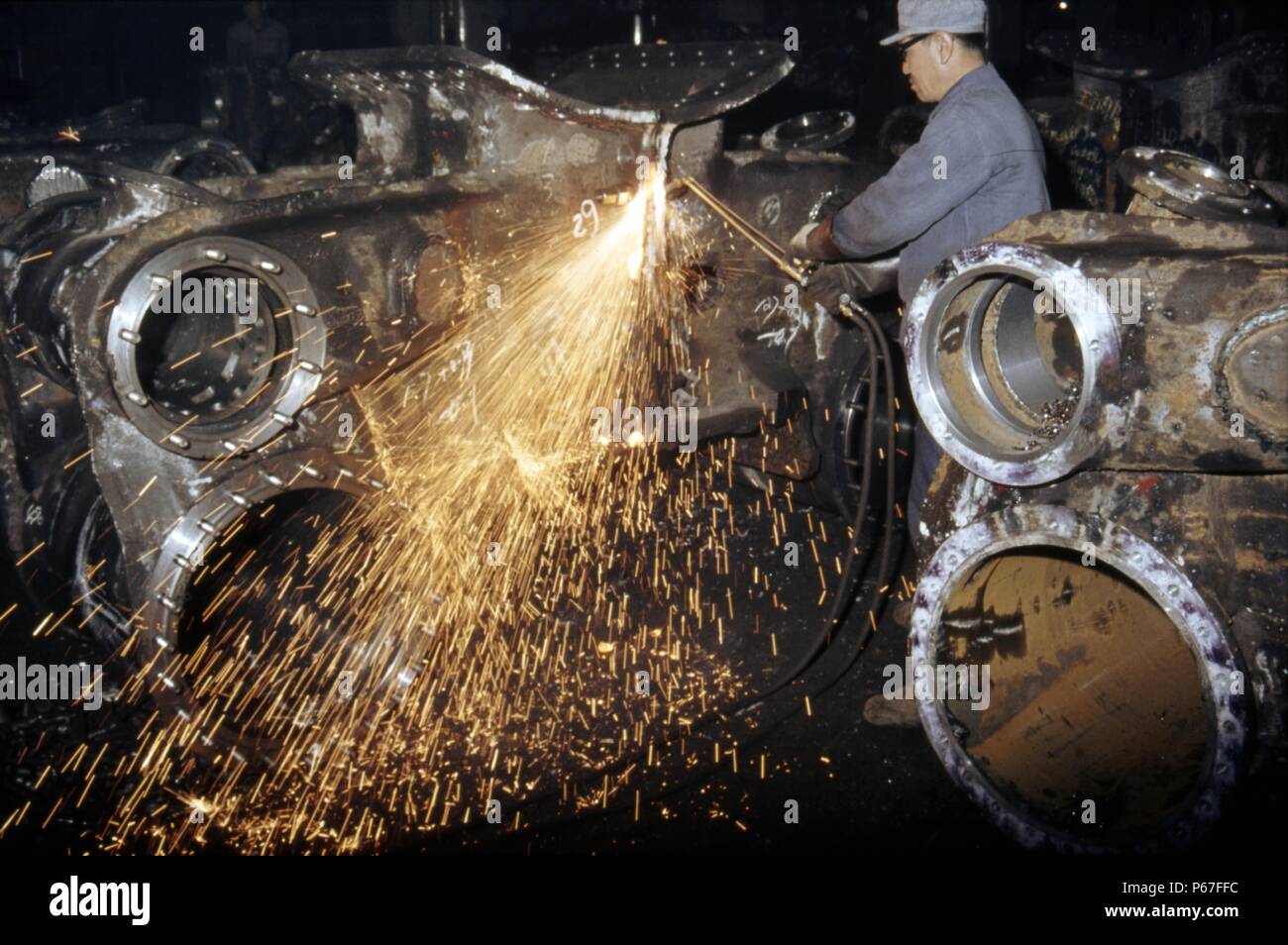 Cutting work on rough cylinder casting at Datong Locomotive Works China ...