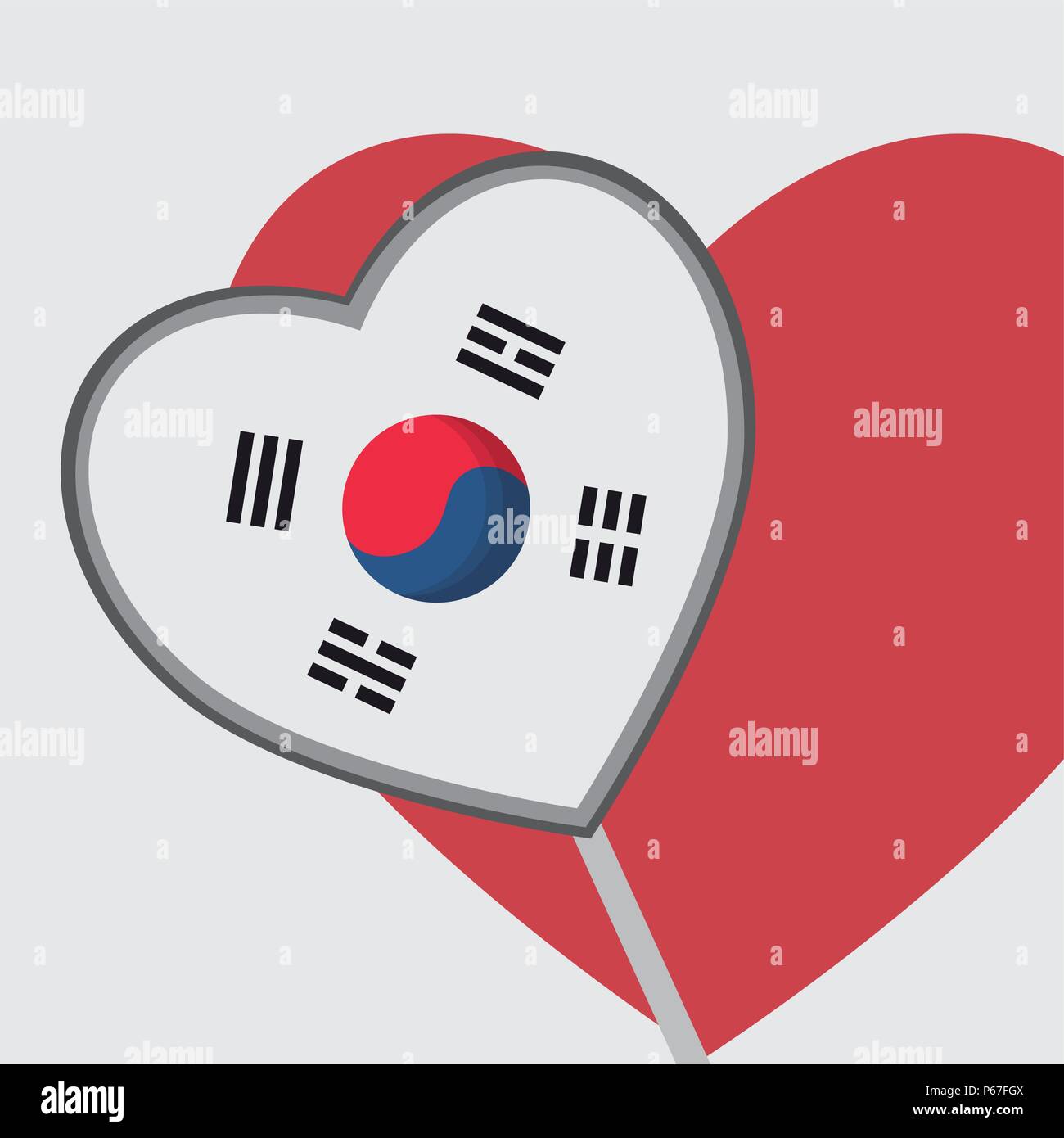 south korea flag in heart shape over red heart and white background ...