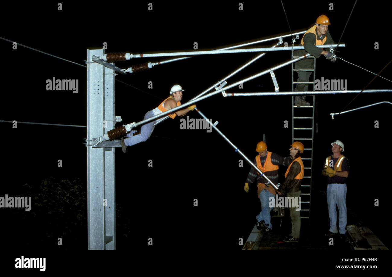 Electrification work in progress c1991 Stock Photo - Alamy