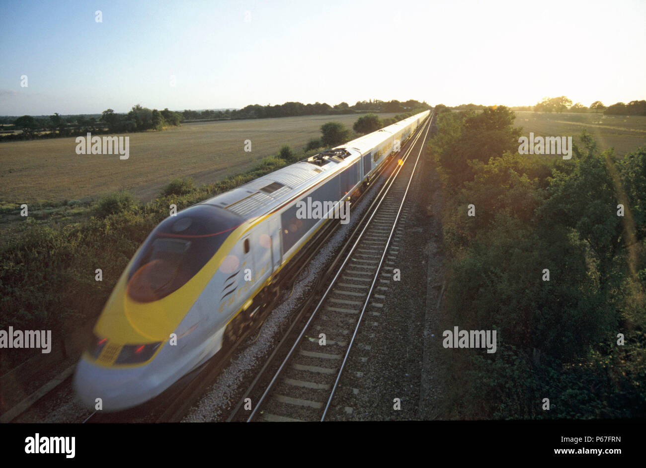 Eurostar at speed in the Kent countryside. 1995 Stock Photo - Alamy