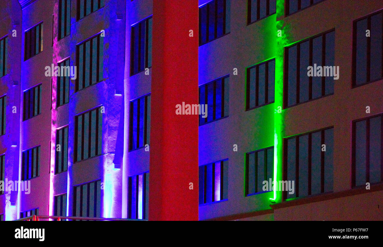 Colorful lights on a building at night Stock Photo - Alamy