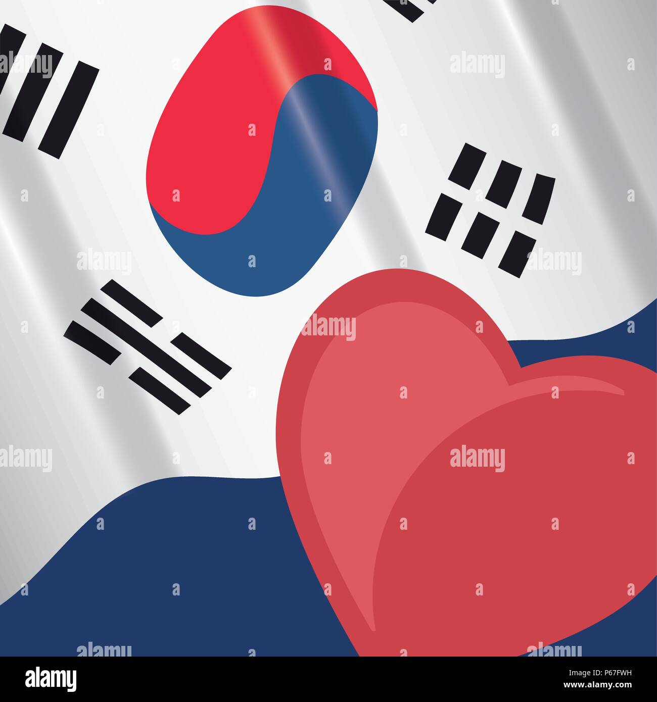 red heart and south korea flag design, colorful design. vector ...