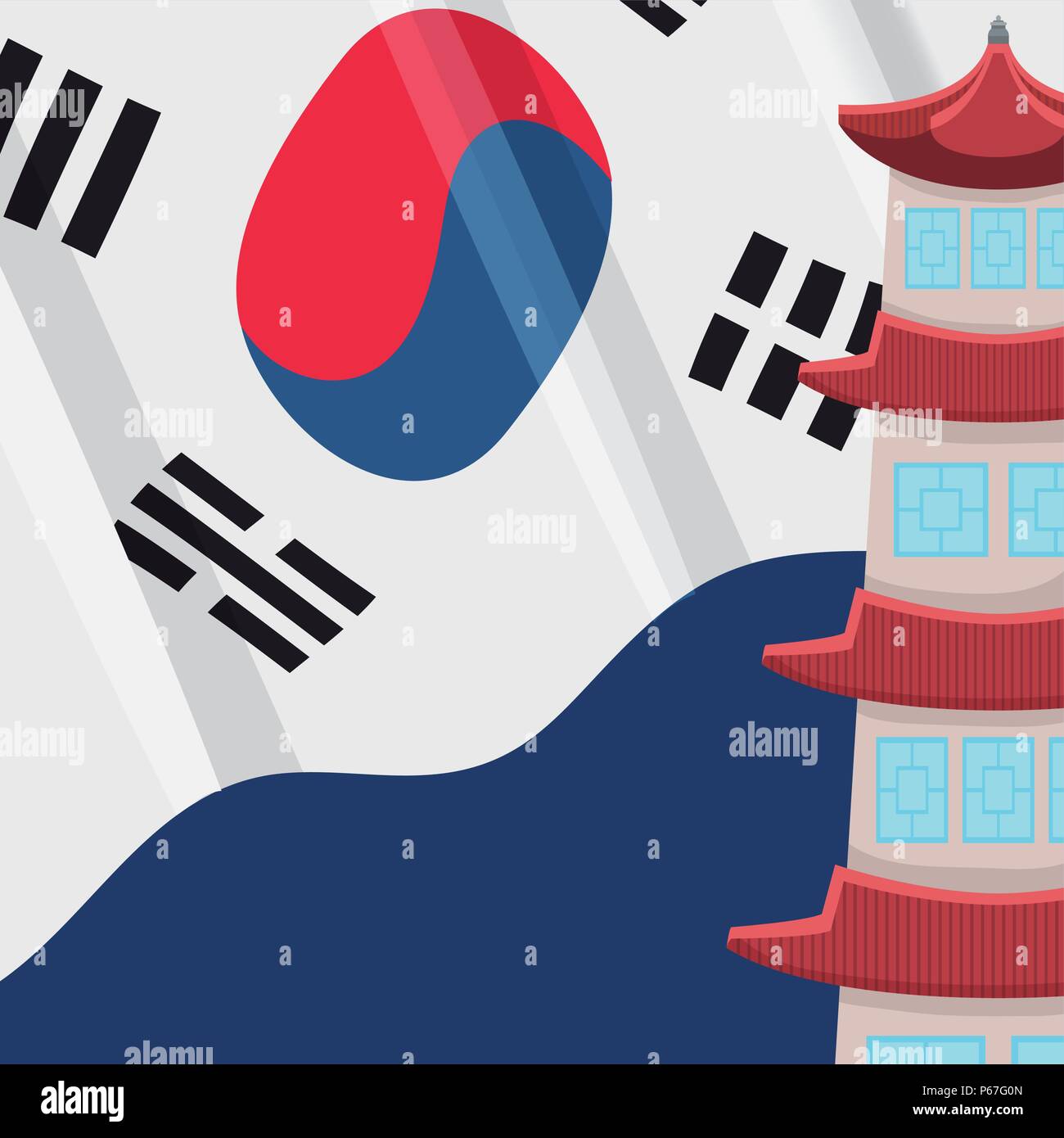 seoul tower over south korea flag, colorful design. vector illustration ...