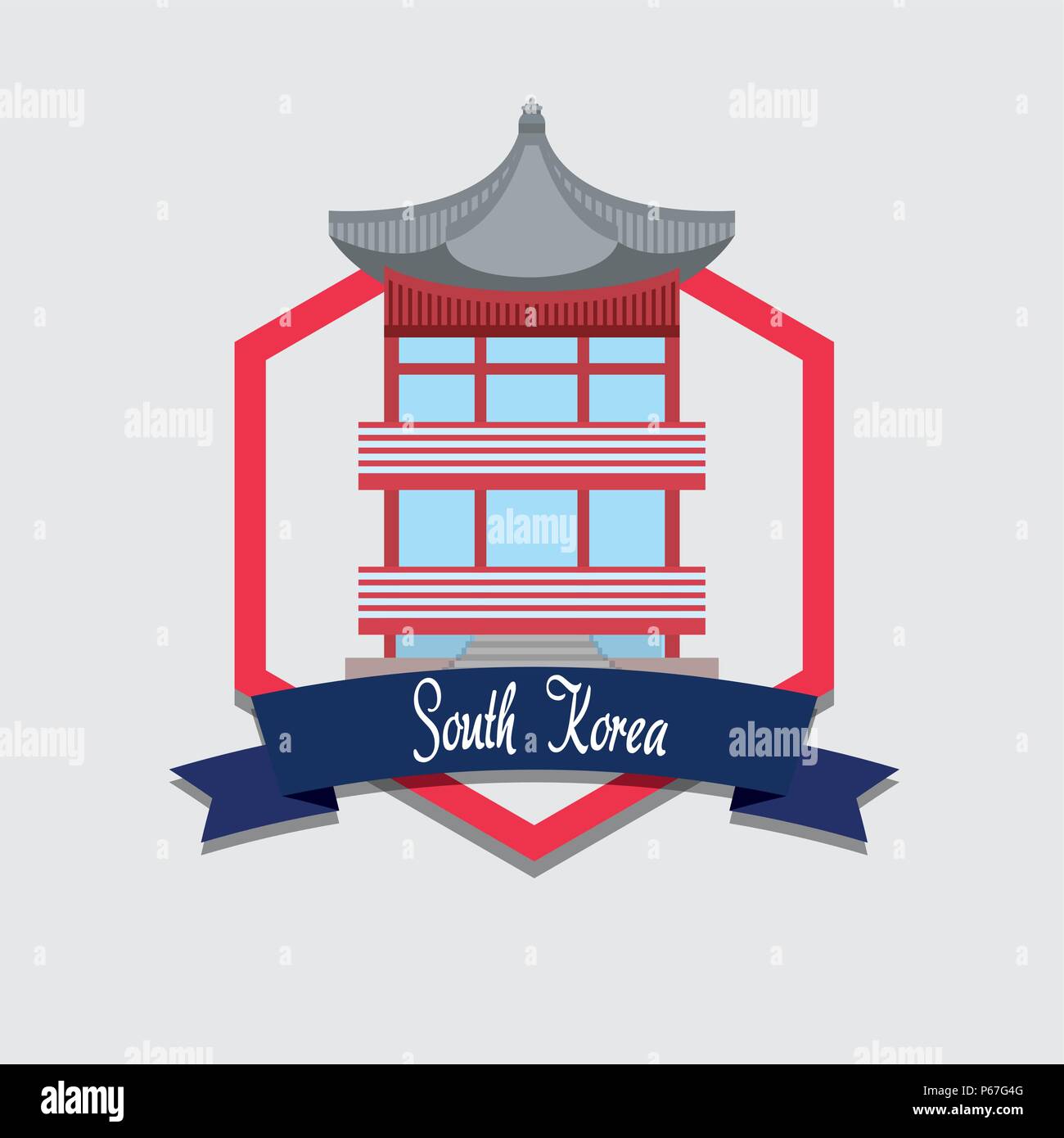 Emblem with south korea iconic building icon over white background ...
