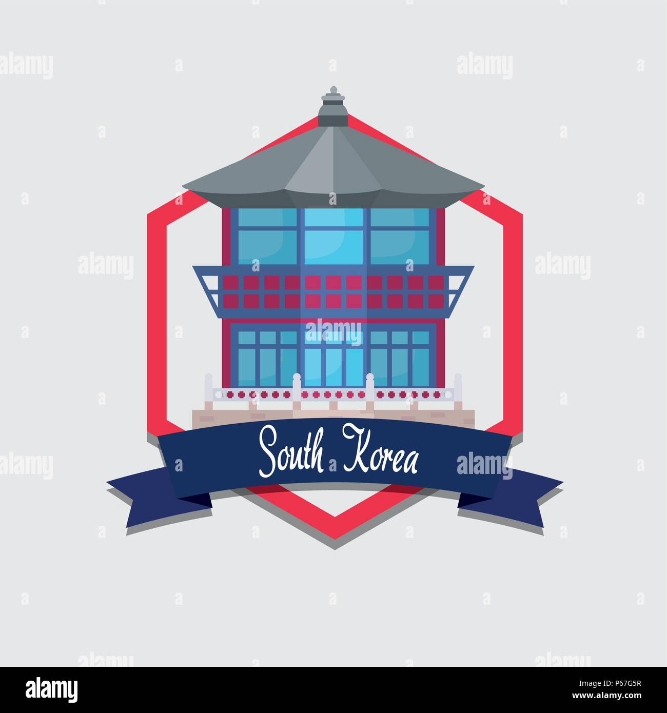 Emblem with south korea iconic building icon over white background ...