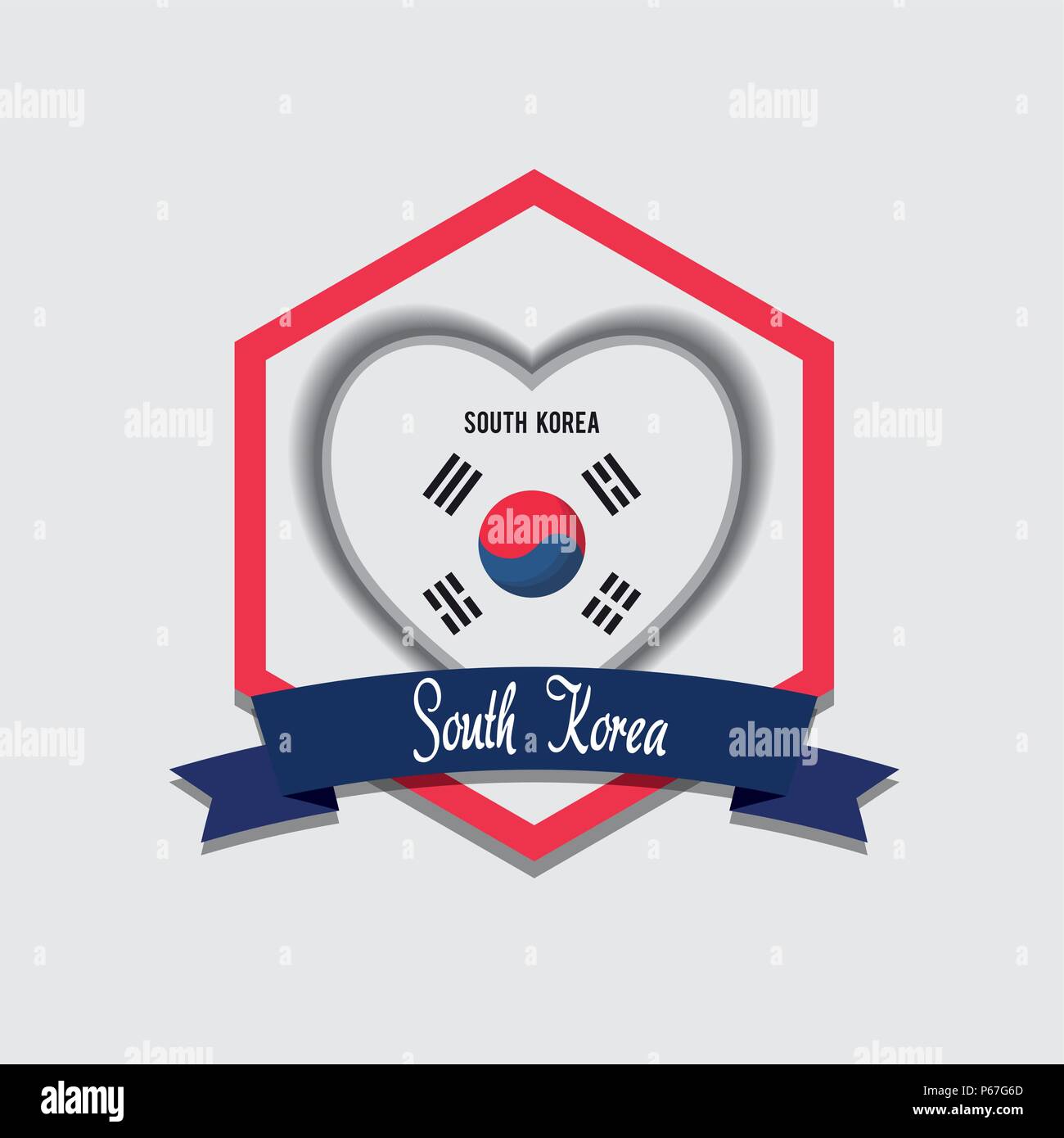 emblem with decorative ribbon and south korea flag in heart shape over ...
