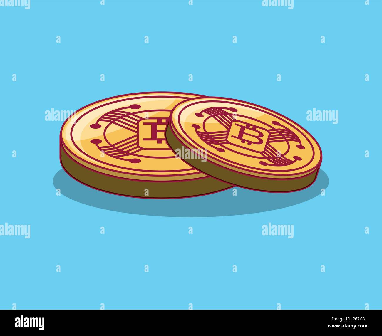 bitcoin coins over blue background, colorful design. vector ...