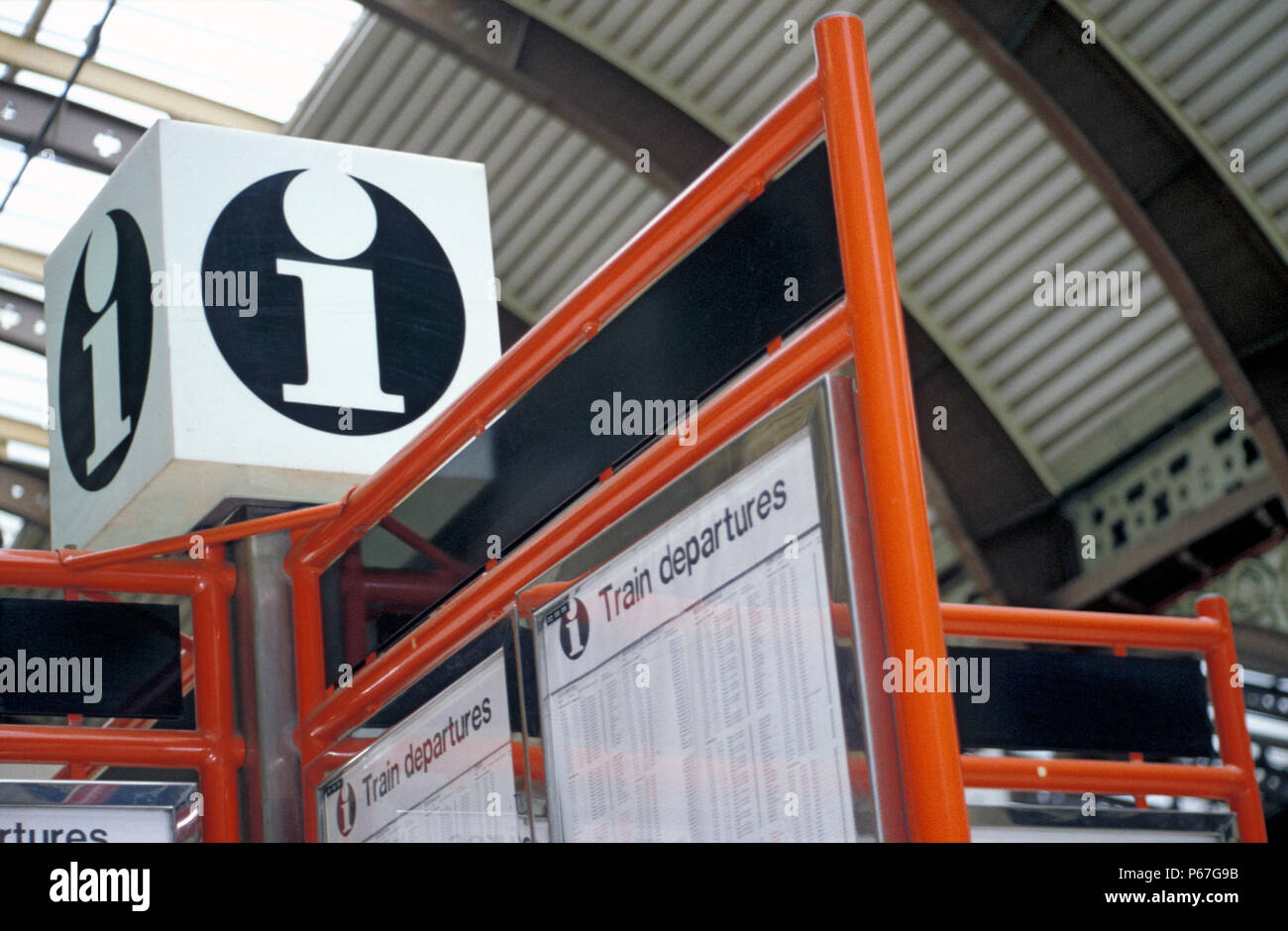 Information Point sign and logo with destination boards. C 1993 Stock ...