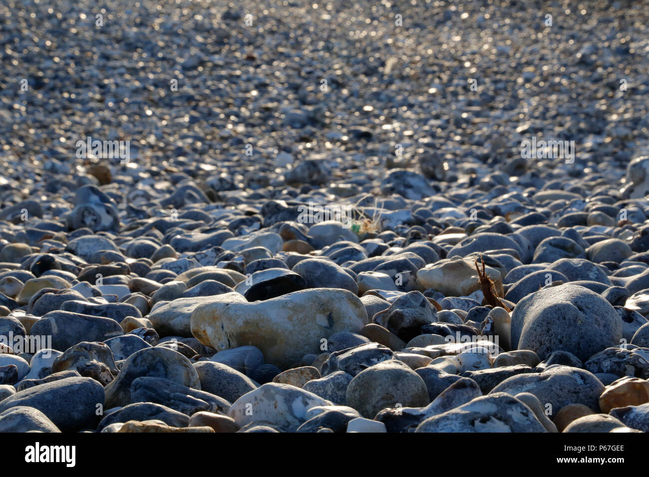 Pebbles on a beach in the sun Stock Photo - Alamy