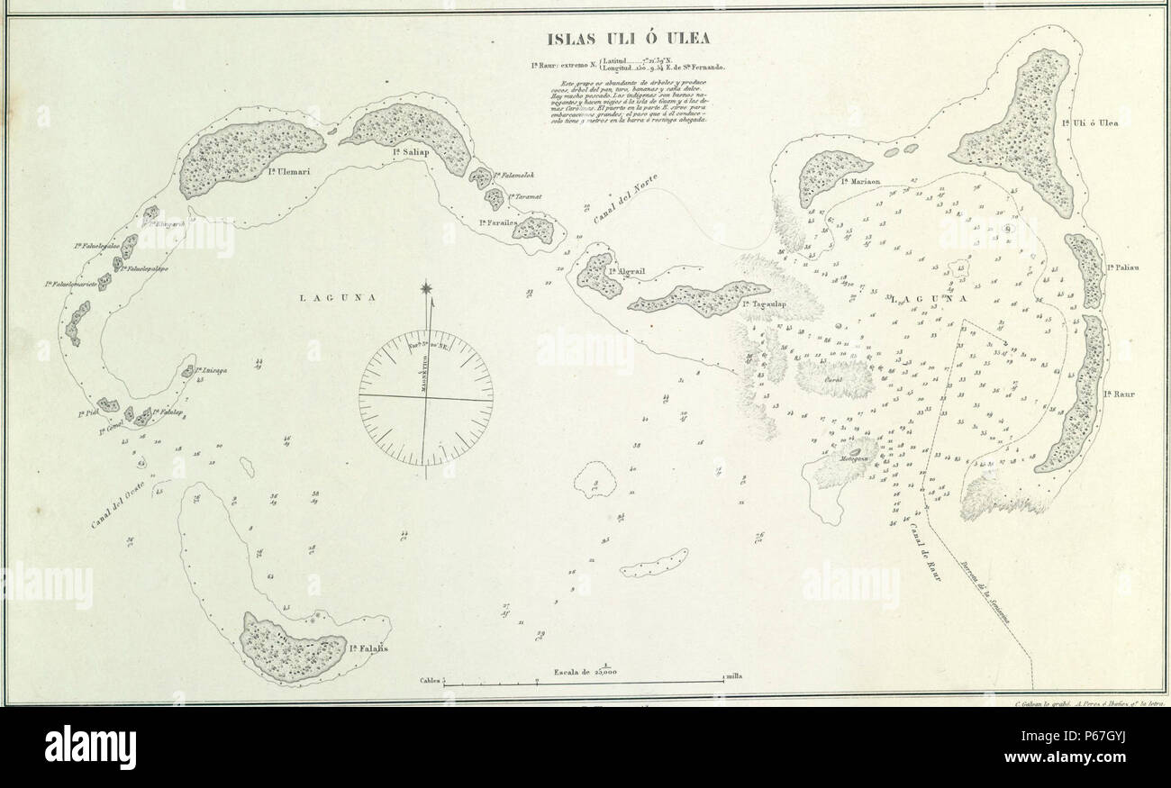 1886 Spanish nautical map of Woleai Atoll Stock Photo - Alamy