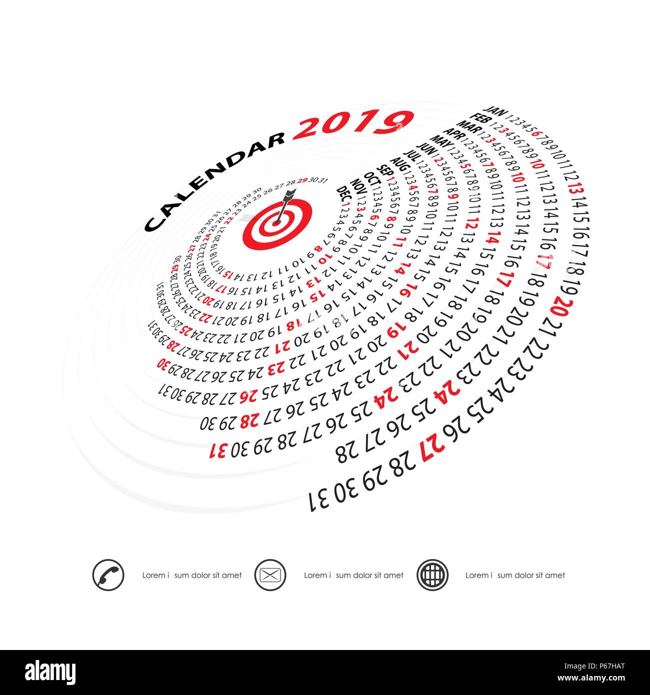 2019 Calendar Template.Spiral calendar.Calendar 2019 Set of 12 Months ...