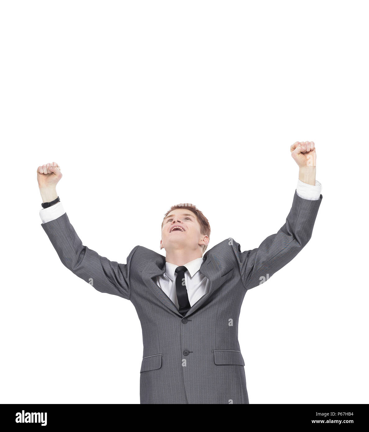 Very happy successful gesturing young business man Stock Photo - Alamy