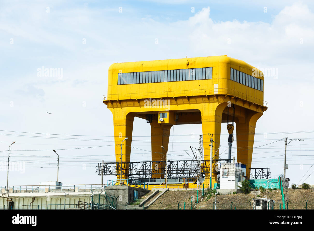 Hydroelectric power station. Water dumping. Volgograd, Volga river ...