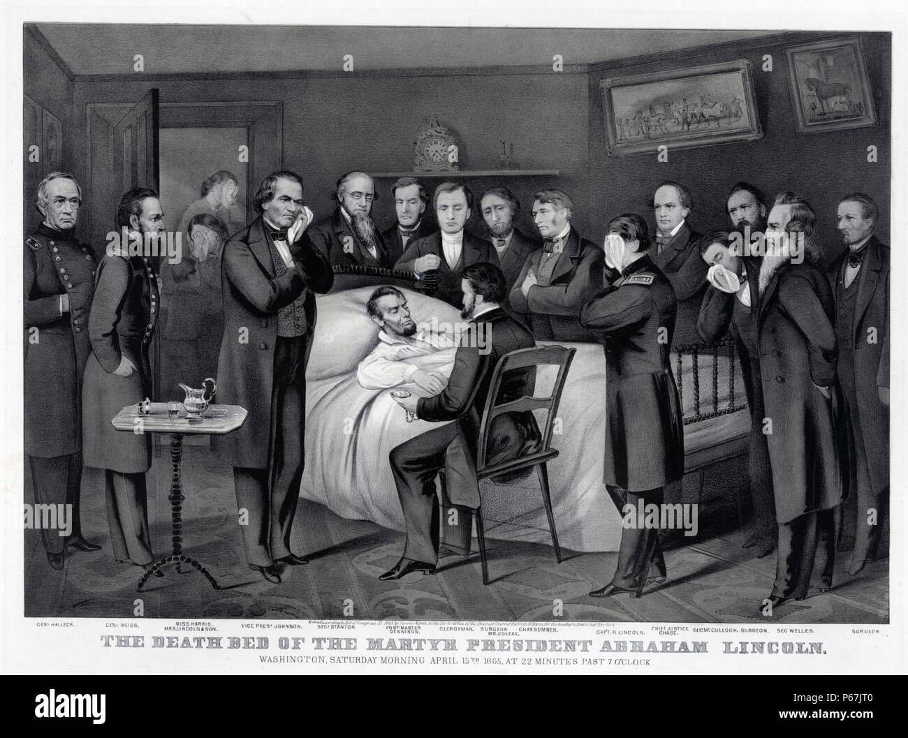 The death bed of the martyr President Abraham Lincoln. 18 people ...