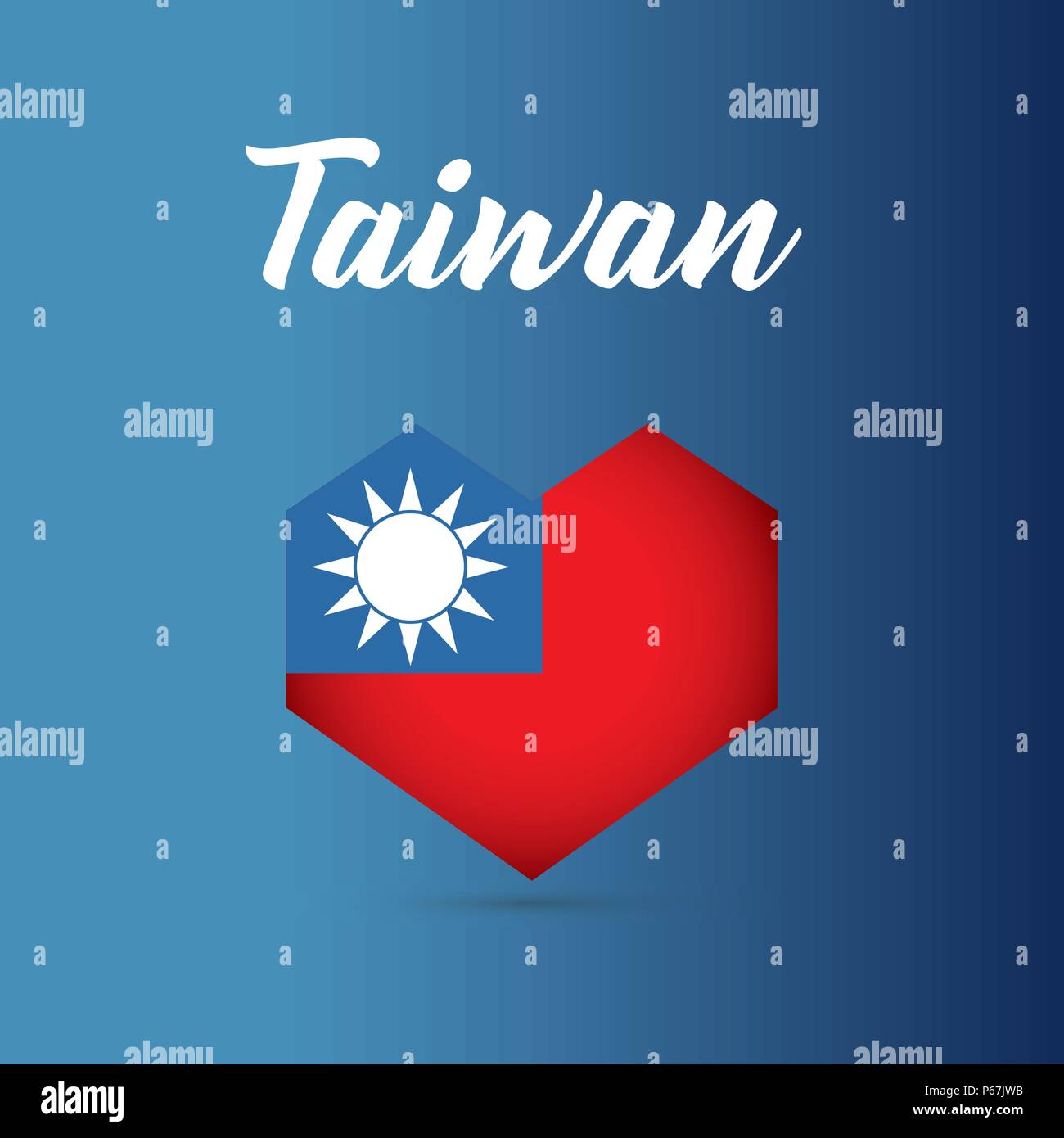 taiwan flag in heart shape over blue background, vector illustration ...